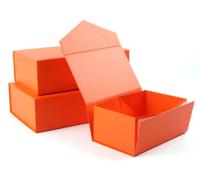 China Orange Color  Luxury Rigid Flat Folding Magnetic Gift Packaging Paper Box for sale