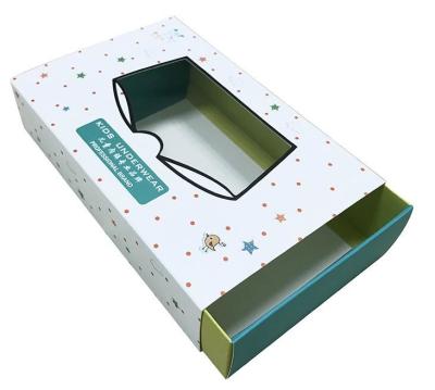 China Custom Kids Underwear Packaging Box with Clear Window Drawer Style White Cardboard Box with Cartoon Design for sale