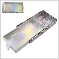 China Glitter Eyelash Packaging Box With Money Print Design And Clear Slide Cover for sale