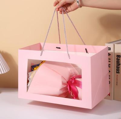 China Simple Transparent Paper Tote Bag Window Flowers Valentine'S Day Gift Bag for sale