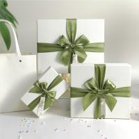 China White Rigid Packaging Box With Green Bow Perfect For Jewelry Clothing Or Festive Gifts for sale