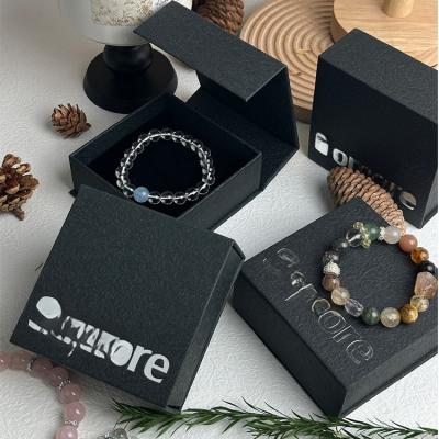 China Elegant Rigid Gift Box With Black Leather Texture For Bracelets Or Small Gifts for sale