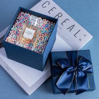 China Elegant Blue Square Premium Empty Gift Box With Bowknot Packaging For Birthdays for sale