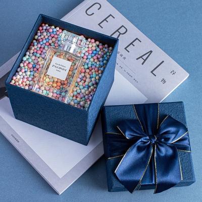 China Elegant Blue Square Premium Empty Gift Box With Bowknot Packaging For Birthdays for sale