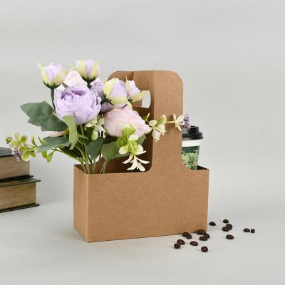 China Kraft White Corrugated Handheld Cup Carrier Corrugated Packaging for Cups and Flower for sale