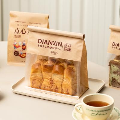 China Clear Window Moisture Kraft Paper Bread Bags Resistant For Toast Croissants Cookies Mochi for sale