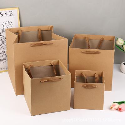 China Square Packaging Large Flower Bouquet Bag Thickened Kraft Paper Handbag for sale