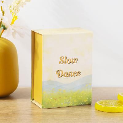 China Custom Yellow Magnetic Flip Top Gift Box Luxury Perfume Birthday Keychain Packaging for sale