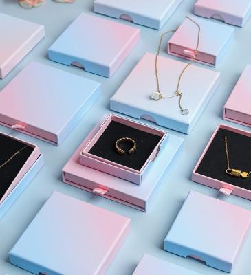 China Pearlescent Pink Blue Jewelry Gift Box Lid Type Storage For Rings Earrings Necklaces for sale