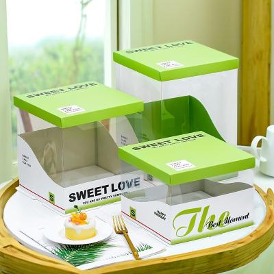China Clear Cake Box With Green Lid Transparent Birthday Packaging For Bakeries Desserts for sale