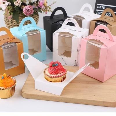 China Single Serve Dessert Box Clear Window Cupcake Muffin Container French Mousse Packaging 1 Pc Takeout Cake Box for sale
