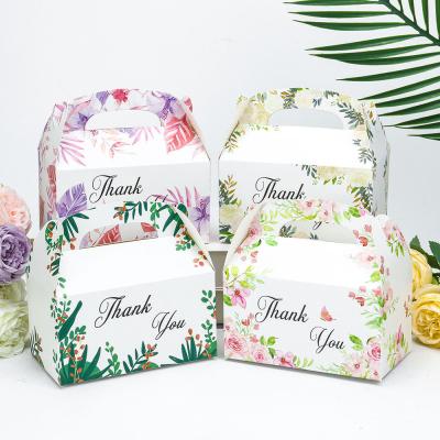 China Floral Printed Cake Box With Handle Elegant Gift Packaging For Birthday Party Favors Candy Dessert Treats for sale