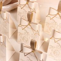China New Rose Pattern White Folding Candy Box Retro Elegant Portable Bow Party Gift Box for sale