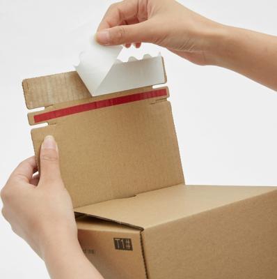 China Custom Tear Strip Corrugated Mailer Boxes Easy Open Kraft Packaging For E Commerce for sale