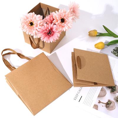 China Kraft Paper Gift Bags Set Square Bottom Flower Bouquet Bakery Shopping Bags With Handles for sale