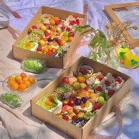 China Kraft Picnic Box with Window 3-Compartment Eco-Friendly Packaging for sale