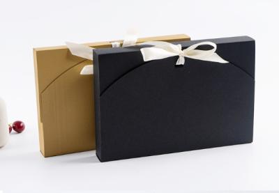 China Custom Gold Black Luxury Gift Box with Satin Ribbon for sale