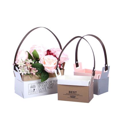 China Thickened Leather Handbag Flower Bag Flower Gift Box Floral Packaging Material Box for sale