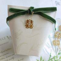 China Custom French Wedding Gift Box with Gold Foil and Green Ribbon for sale
