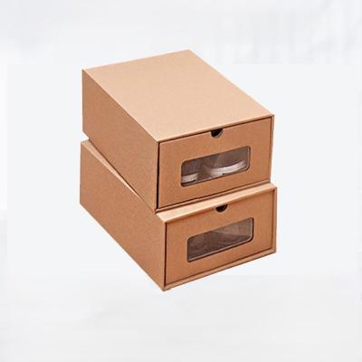 China Premium Kraft Drawer Shoe Boxes Thickened Storage with Clear PVC Window Heavy Duty for Sneakers Boots for sale