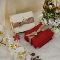 China Luxury Wedding Favor Box Set Elegant Red Cream Gift Packaging Satin Ribbon Bow Gold Foil for sale