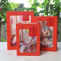 China Transparent Window Paper Gift Bags For Flower Bouquets Birthday Present Packaging Bags for sale