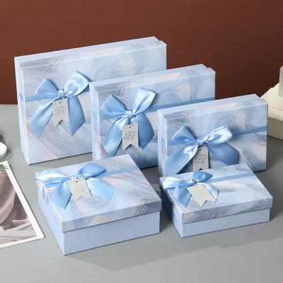 China Ink Blue Marble Gift Box Set With Satin Bow Elegant Cosmetic Jewelry Packaging For Valentines Day Special Occasion Present for sale