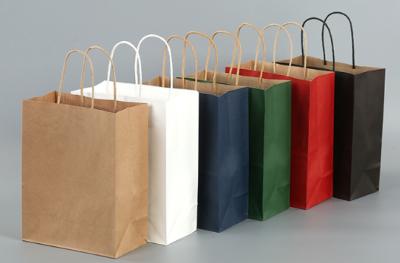 China Eco Kraft Multi Color Handle Bags Premium Takeout Gift Bakery Bags Packaging Custom Logo Printing for sale