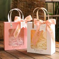 China Precious Window Gift Bag Premium White Gold Presentation Square Clear Window Reinforced Handles for sale