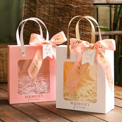 China Precious Window Gift Bag Premium White Gold Presentation Square Clear Window Reinforced Handles for sale