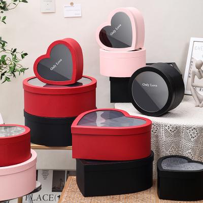 China Floral Gift Box Collection Premium Heart Square Flower Packaging PVC Window Display for sale