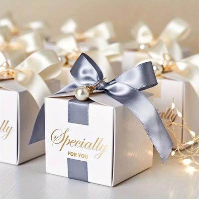 China Folding Gift Boxes With Ribbon Custom Logo Printed White Cardboard Boxes For Gift for sale
