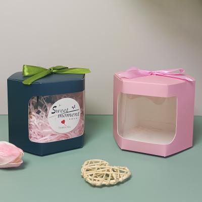 China Hexagonal Gift Boxes With Bowknot Printed Paper Packaging For Festivals Customized for sale