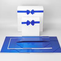 China Blue White Pearlized Ribbon Gift Box Magnetic Closure Design Foldable Storage Premium Pearl Finish for sale