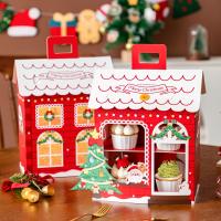 China Christmas Cottage Muffin Box Set Double Layer Cupcake Packaging Transparent Window Display for sale