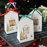 China Christmas Window Gift Bag Treat Packaging Golden Tree Reindeer Designs Biscuit Nougat Visibility Window for sale