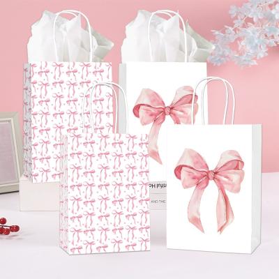 China Pink Bow Tie Gift Bag Birthday Wedding Christmas Gift Packaging Handbag Paper Bag for sale