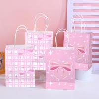 China Pink Bow Tie Gift Bag Birthday Wedding Christmas Gift Packaging Handbag Paper Bag for sale