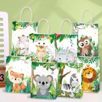 China Jungle Style Cartoon Animal Gift Bag Birthday Party Souvenir Kraft Paper Handbag Snack Packaging Bag for sale