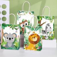China Jungle Style Cartoon Animal Gift Bag Birthday Party Souvenir Kraft Paper Handbag Snack Packaging Bag for sale