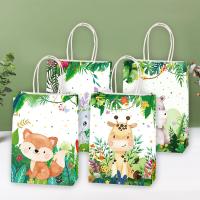 China Jungle Style Cartoon Animal Gift Bag Birthday Party Souvenir Kraft Paper Handbag Snack Packaging Bag for sale