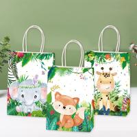 China Jungle Style Cartoon Animal Gift Bag Birthday Party Souvenir Kraft Paper Handbag Snack Packaging Bag for sale