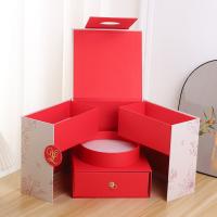 China Double Door Ribbon Wedding Favor Box Premium Chinese Red Gift Packaging Large Capacity Floral Butterfly Design for sale