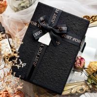 China Luxury Scarf Gift Box Premium Black Rectangle Packaging Rose Gold Foil Lettering Instagram Worthy Presentation for sale