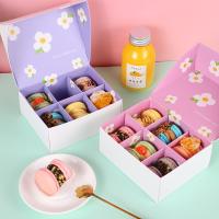 China Premium Macaron Box Set 6 Cell French Pastry Packaging Purple And Pink Floral Design for sale