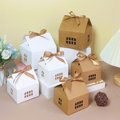China Gingerbread House Gift Box Set Kraft White Holiday Packaging Ribbon Tied Window Design Christmas Cookie Boxes for sale