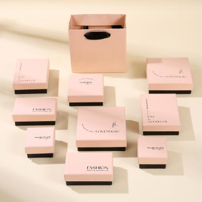 China Pink Bracelet Box Necklace Ring Custom Jewelry Packaging Box Earring Box Wholesale for sale