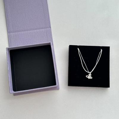 China Purple Square Magnetic Gift Box Flip Cover Birthday Jewelry Gift Box Necklace Packaging Box for sale