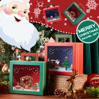 China Christmas Box Set Premium Windowed Gift Packaging Santa Snowflake Designs Carry Handle Christmas Eve Souvenir Empty Box for sale