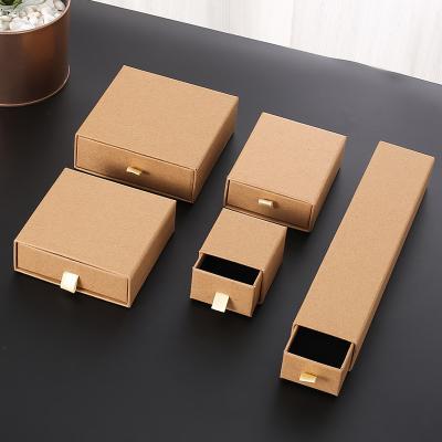 China Wholesale Kraft Paper Jewelry Box Drawer-Style Jewelry Packaging Box Earring Ring Necklace Box for sale